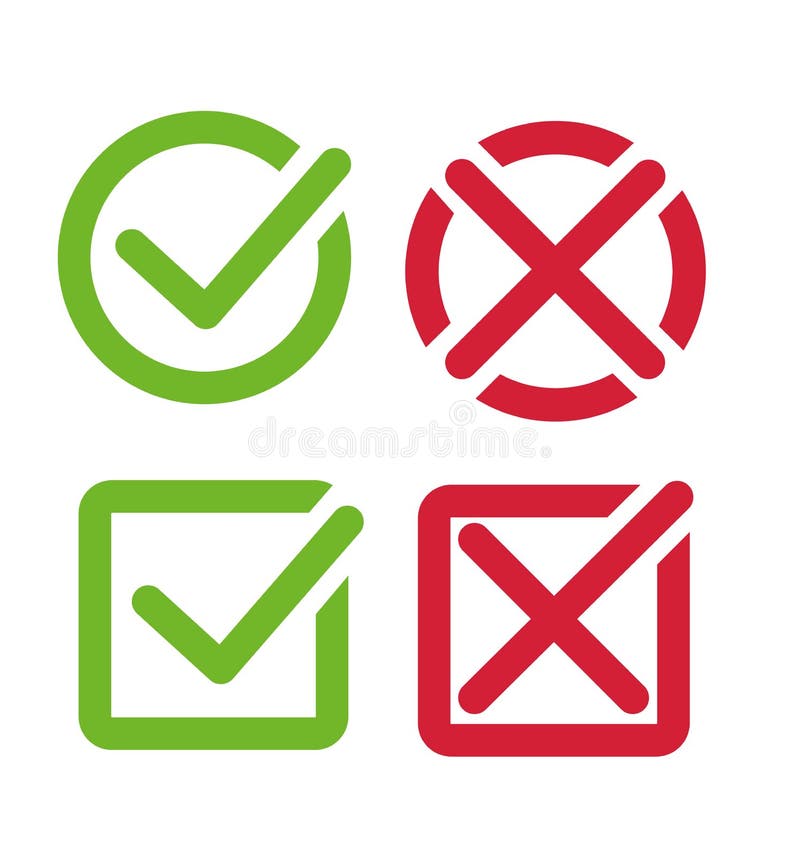 Check Mark Icon in Green and Red Color Set Vector Illustration Isolated ...