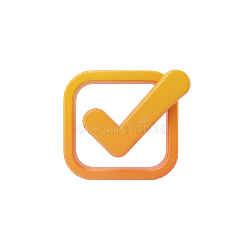Check Mark Icon: Orange Tick Inside Square Frame on a Clean White ...