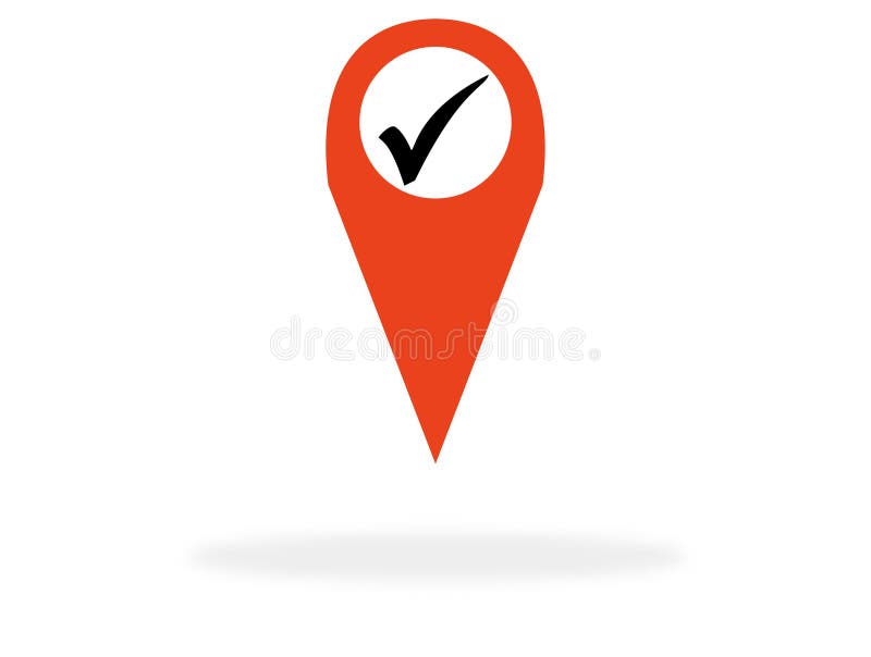 Check Mark Icon on Red Marker Symbol with Shadow Stock Illustration ...
