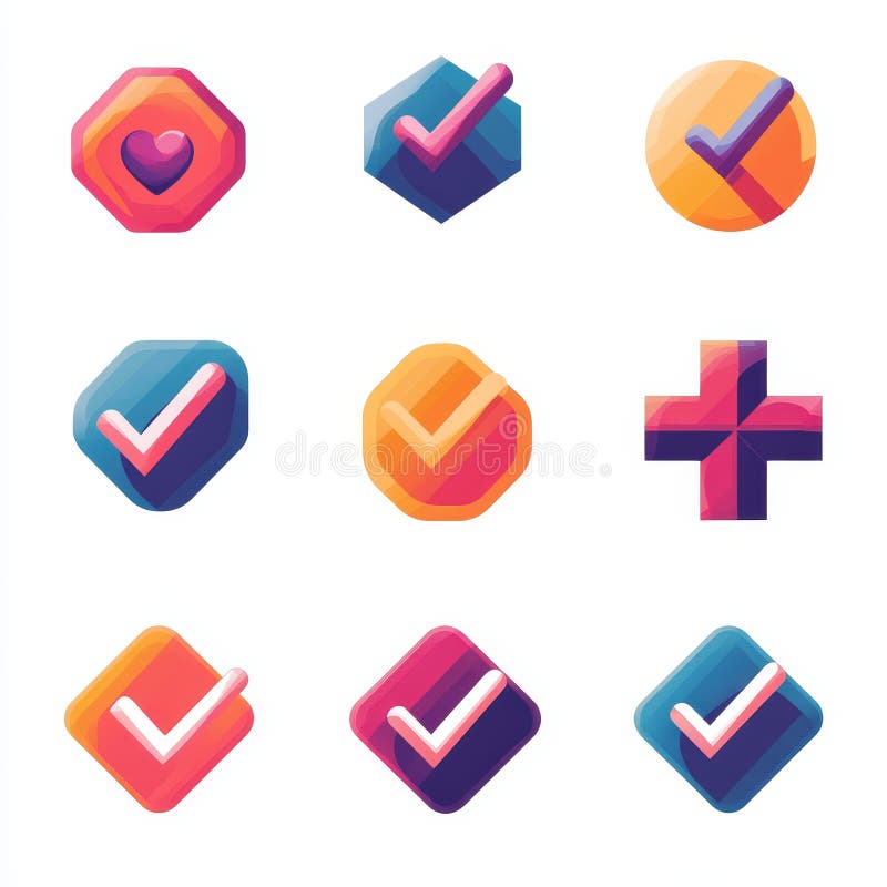 Check Mark Icon Set. Colorful Flat Design. Vector Illustration Stock ...