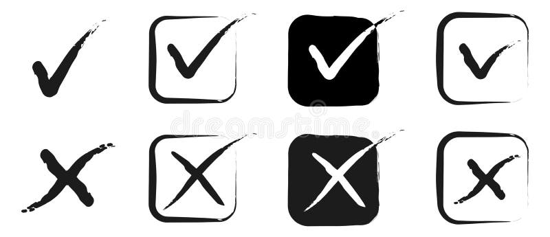 Check Mark Icon Set. Hand Made Style Stock Vector - Illustration of ...
