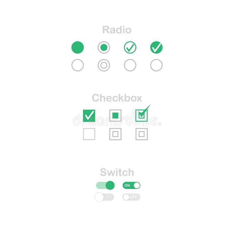 Check Mark Icon Set. Radio, Checkbox and Switch Check Mark Used for ...