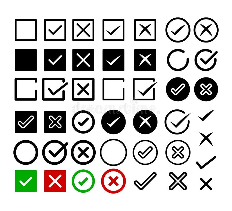 Check Mark Icon Set. Right and Wrong Symbol Stock Vector - Illustration ...