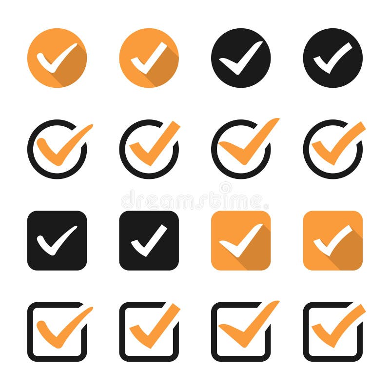 Check Mark Icons Collection. Set of Orange Tick Icons Stock Vector ...