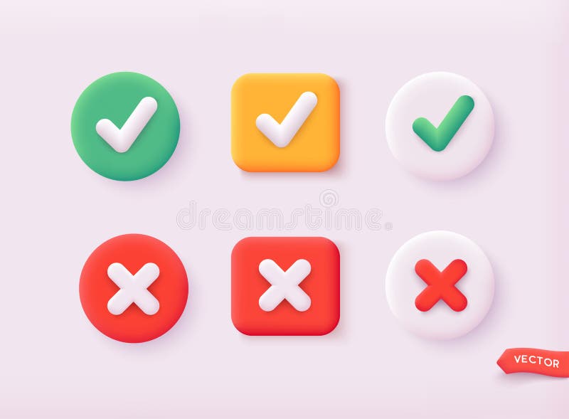 Check Mark and X Mark Icons. 3D Web Vector Illustrations Stock Vector ...