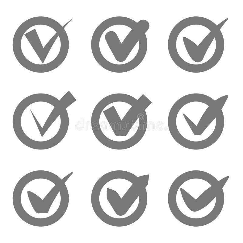 Check Mark Icons. Grey Tick Check Marks in Circles Stock Vector ...