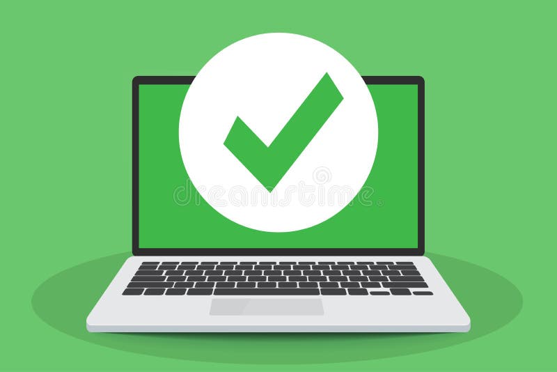 Check Mark on Laptop Screen. Bubble Notification. Confirmation ...