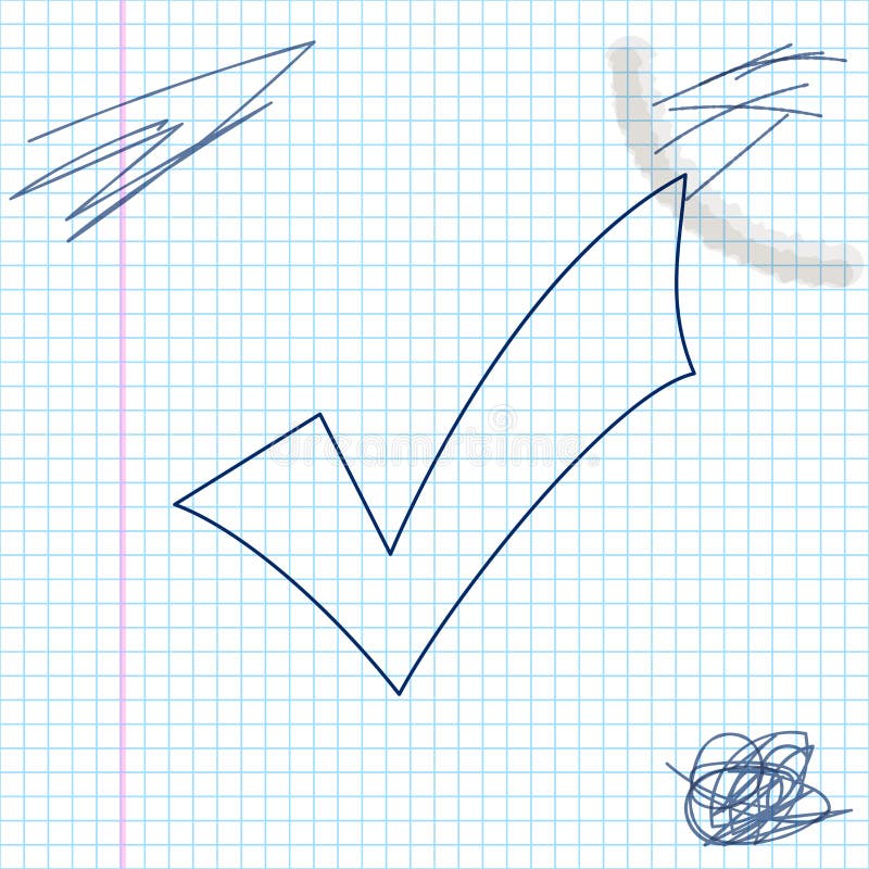 Check Mark Line Sketch Icon Isolated on White Background. Tick Symbol ...