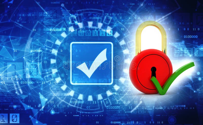Lock with Check Mark in Digital Background Stock Illustration ...
