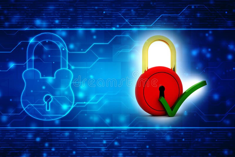 Security Lock with Check Mark in Digital Background Stock Image - Image ...