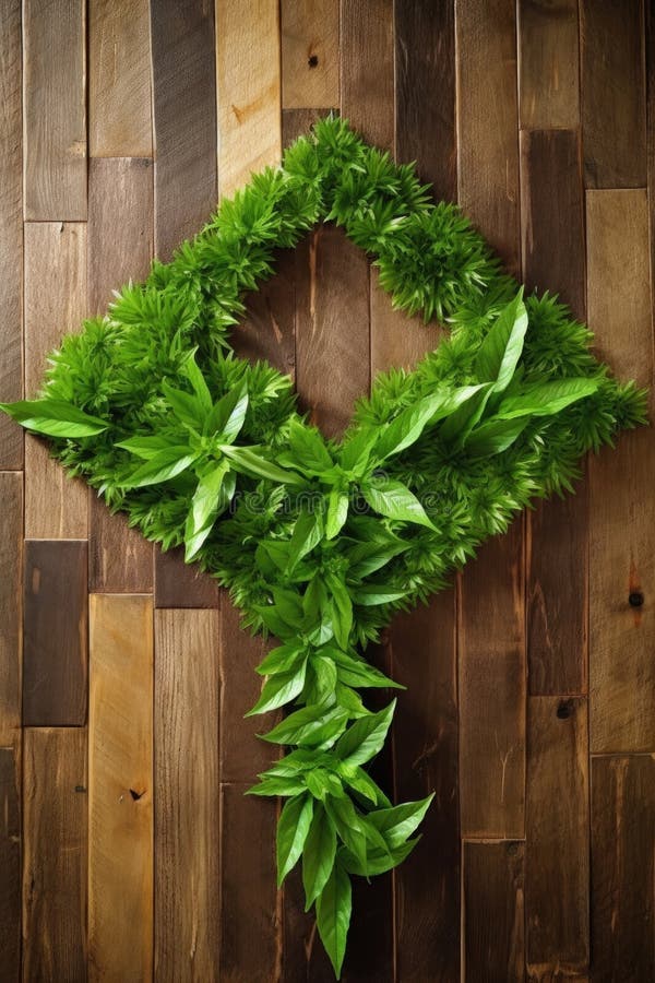Check Mark Made from Fresh Green Leaves on a Wooden Table Stock ...