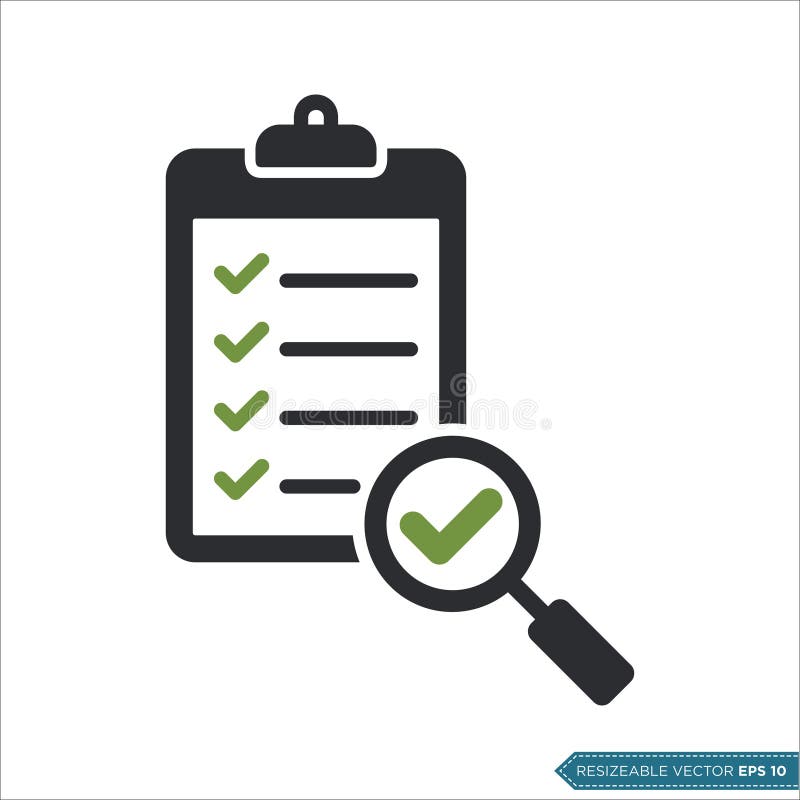 Check Mark and Magnifying Glass Clipboard Icon Vector Template Stock ...