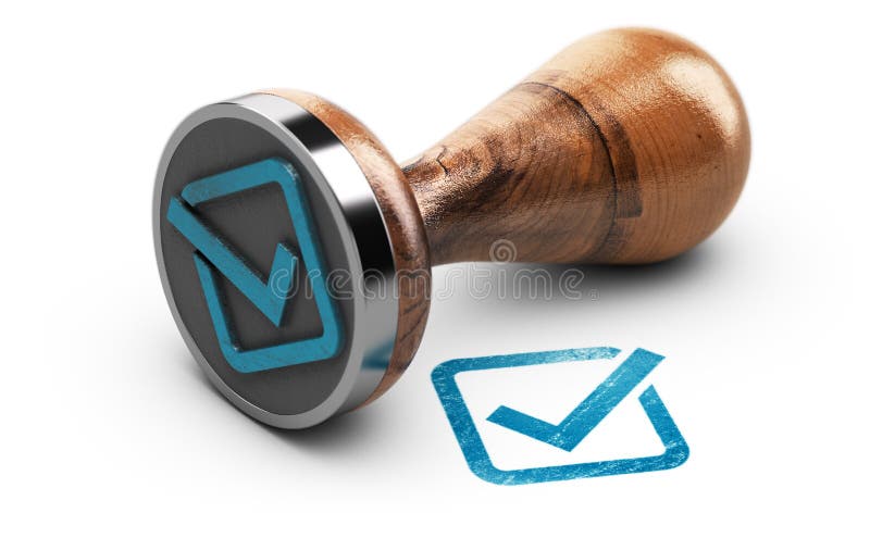 Check Mark and Rubber Stamp Over White Background Stock Illustration ...