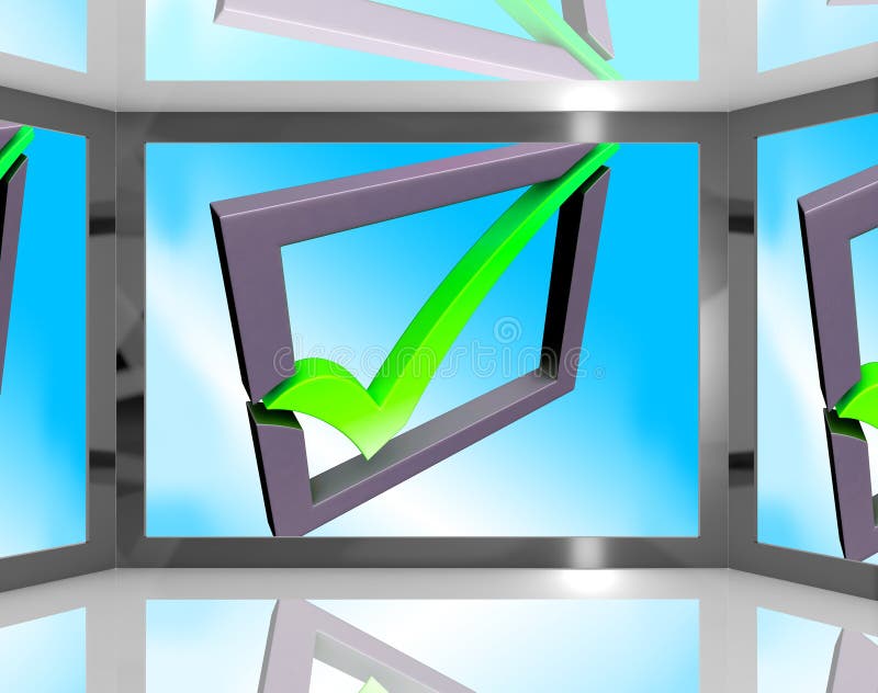 Check Mark on Screen Shows Agreement Stock Illustration - Illustration ...