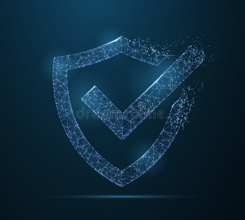 Check Mark on Shield . Polygonal Wireframe Mesh Art. Security, Safe ...