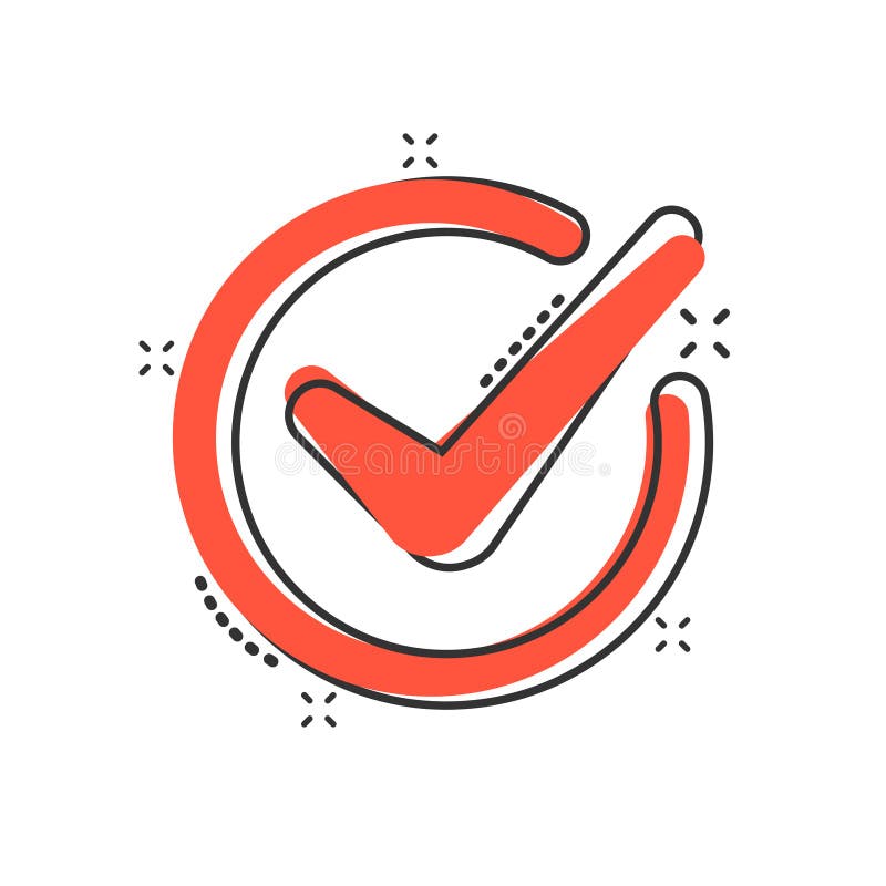 Check Mark Sign Icon in Comic Style. Confirm Button Cartoon Vector ...