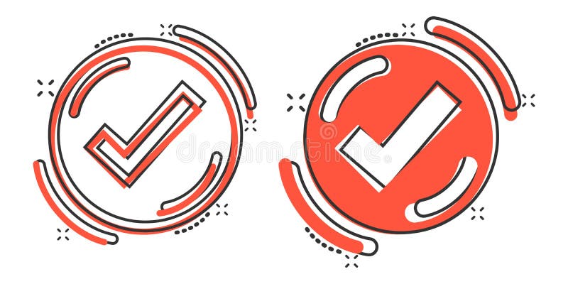 Check Mark Sign Icon in Comic Style. Confirm Button Cartoon Vector ...