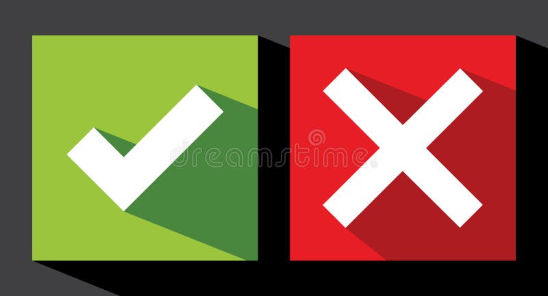 Tick Check Mark and Decline Cross Vector Icons for Internet Buttons ...