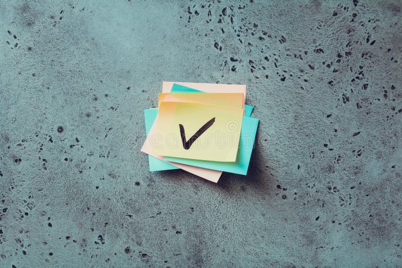 Check Mark on a Sticky Note. Stock Photo - Image of chalk, note: 188260018