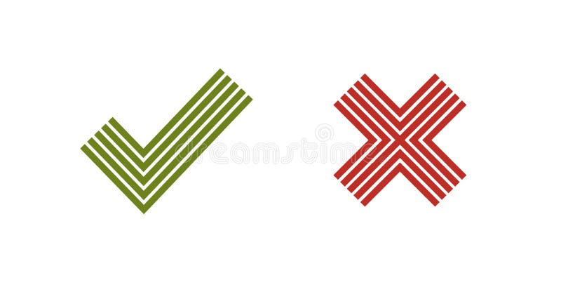 Check Mark Tick and Cross Vector Linear Symbols Isolated on White, Yeas ...