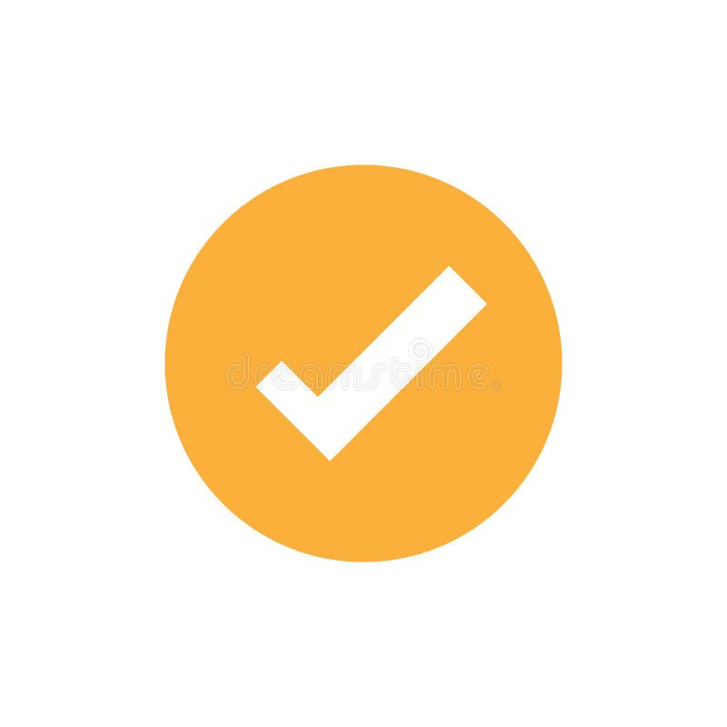 Check Mark. Valid Seal Icon. White Squared Tick in Orange Circle. Flat ...