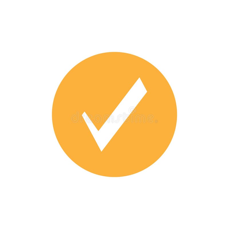 Check Mark. Valid Seal Icon. White Squared Tick in Orange Circle. Flat ...