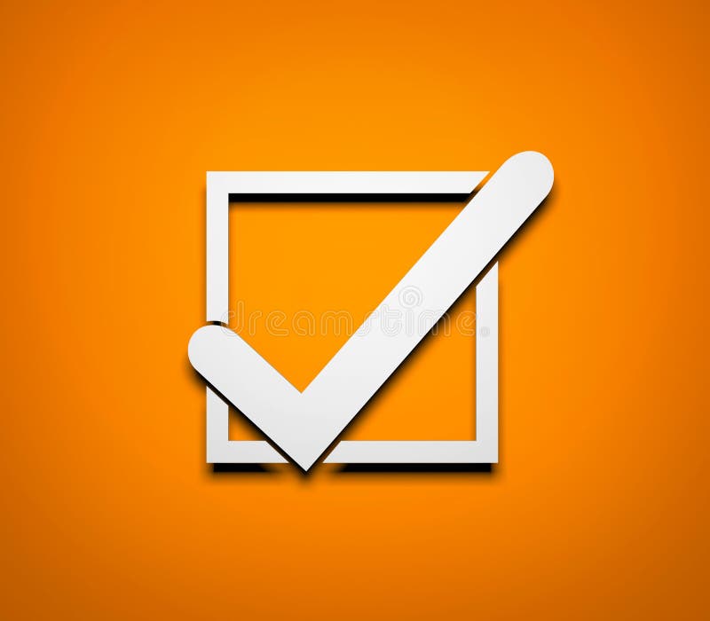 Check Mark. White Check Mark on Orange Background Stock Illustration ...