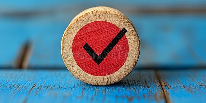 Check mark on wood block stock illustration. Illustration of decision ...