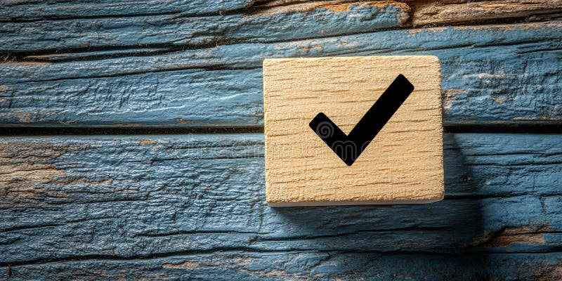 Check mark on wood block stock illustration. Illustration of consent ...