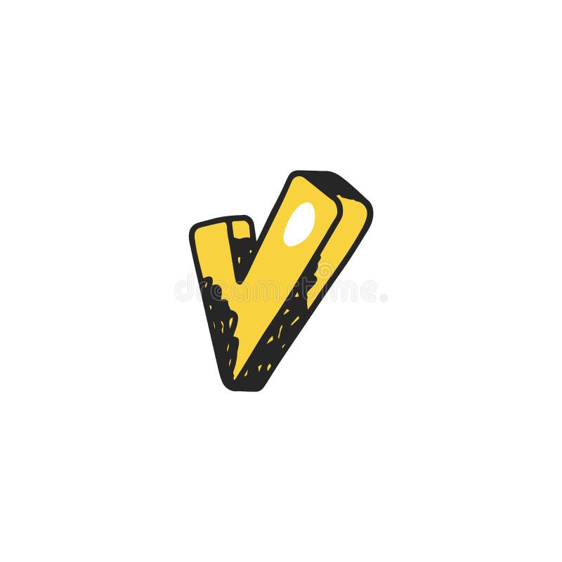 Check Mark Yellow Shape, Hand Drawn Vector Icon on White Background ...