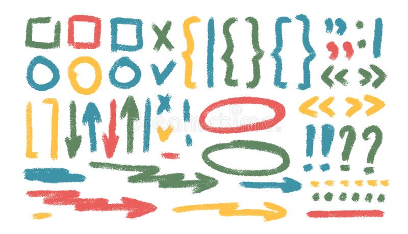 Check Marks, Arrow Doodle Set. Crayon Underlines, Quotation Marks ...
