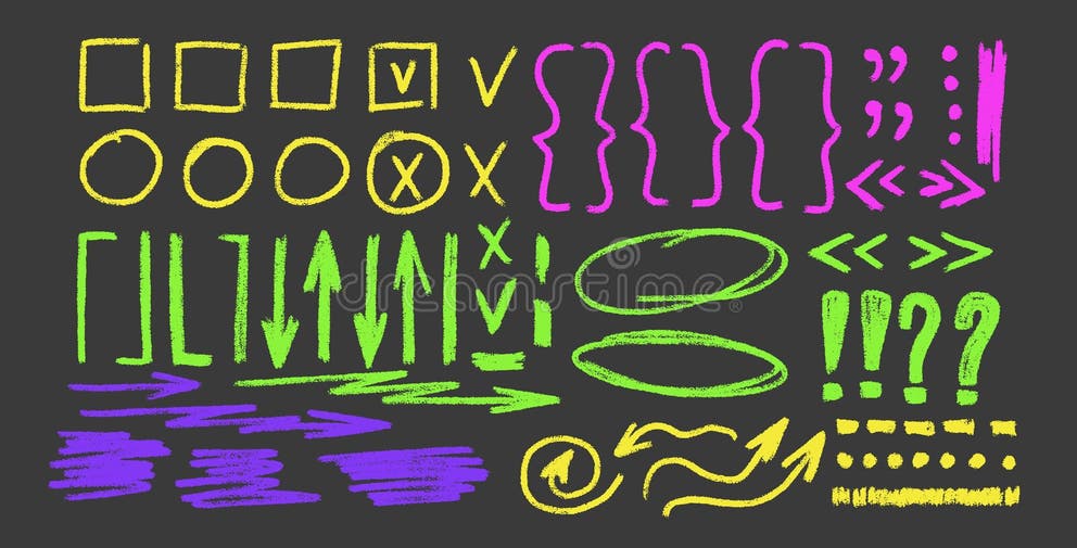 Check Marks, Arrow Doodle Set. Marker Underlines, Quotation Marks ...