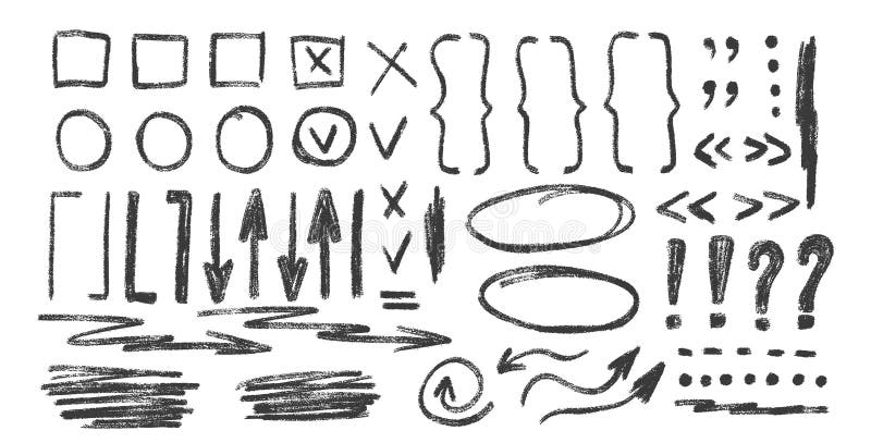 Check Marks, Arrow Doodle Set. Pencil Drawn Underlines, Quotation Marks ...