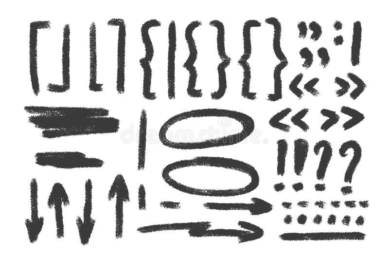 Check Marks, Arrow Emphasis Doodle Set. Charcoal Underlines, Quotation ...