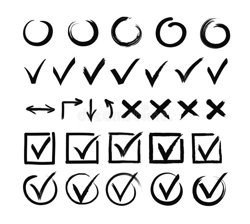 Check Marks Black and White Simple Illustrations Se Stock Vector ...