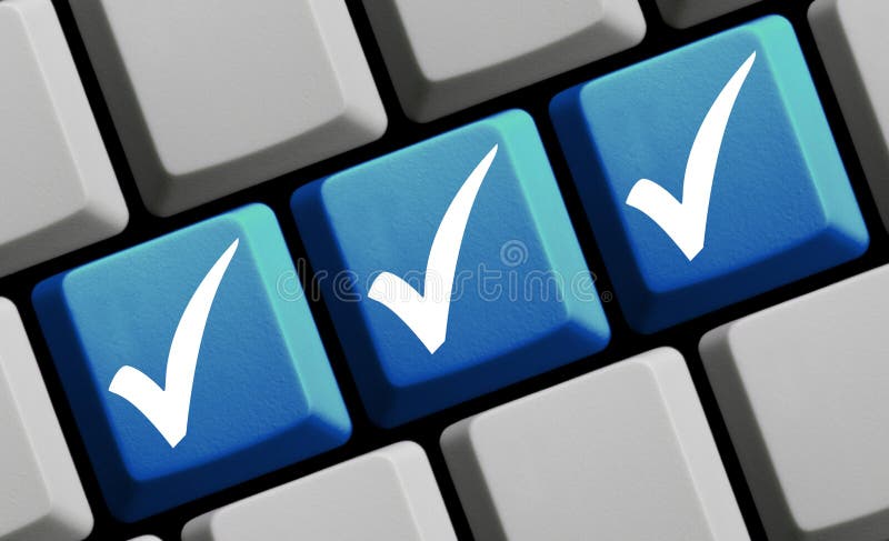 3 Check Marks on Blue Computer Keyboard Stock Image - Image of vote ...