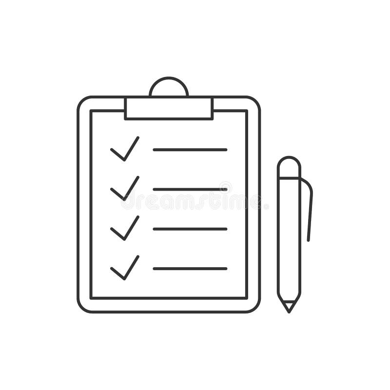 Check Marks on Clipboard and Pen Linear Icon Stock Vector ...