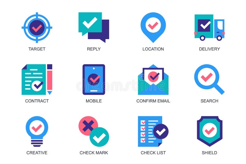 Check Marks Concept of Web Icons Set in Simple Flat Design. Stock ...