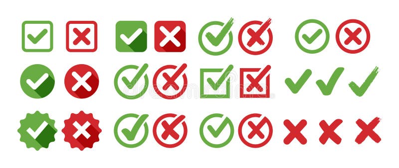 Check Marks and Cross Mark Icon Set. Tick and Cross Button Stock ... Check Marks and Cross Mark Icon Set. Tick and Cross Button Stock ...