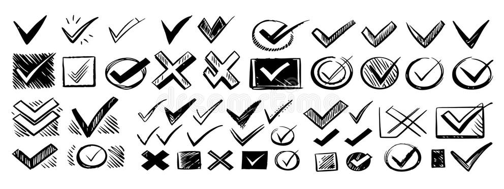 Check Marks Crosses Doodle Style Collection, Correct Incorrect Approve ...
