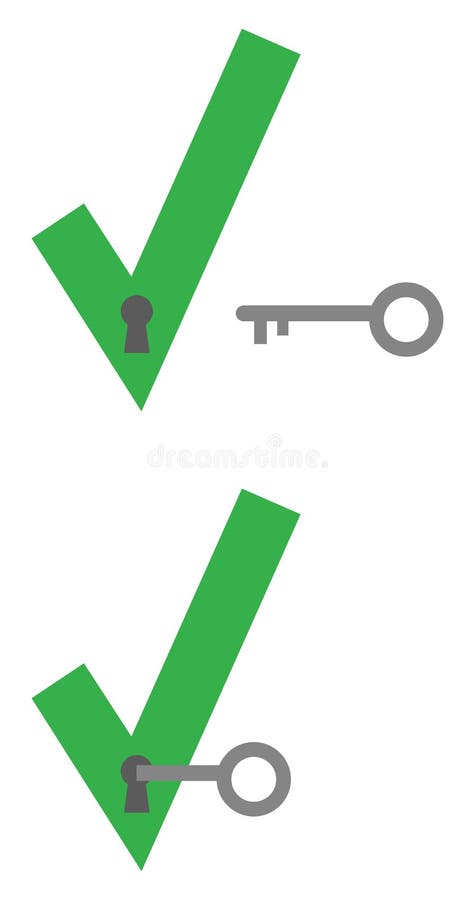 Check Marks with Keyholes and Key Unlocking Stock Vector - Illustration ...