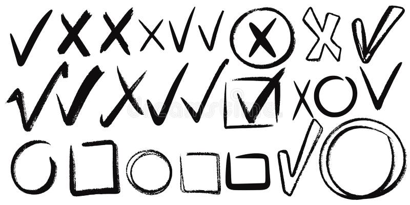 Check Marks and Labels Doodle Sketch Style Set Stock Illustration ...