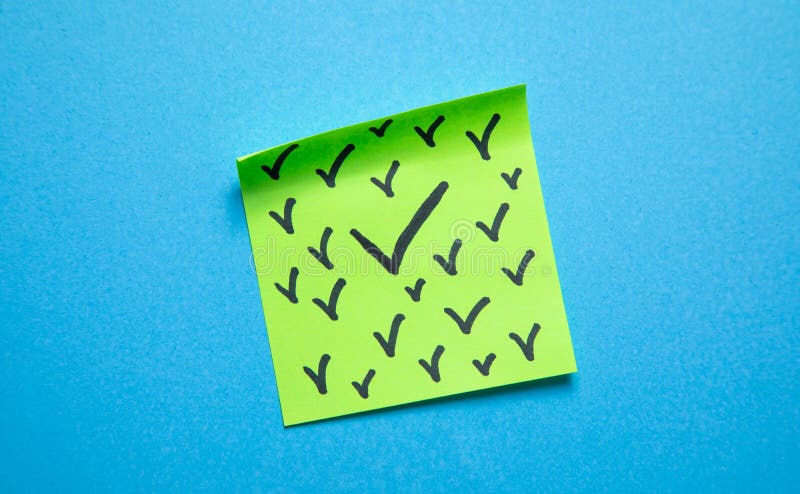 Check Marks on Sticky Note on the Blue Background Stock Image - Image ...