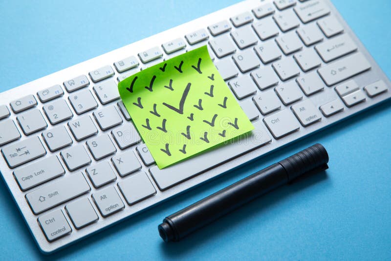 Check Marks on Sticky Note on the Blue Background Stock Photo - Image ...