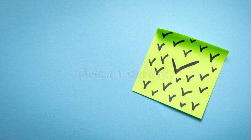 Check Marks on Sticky Note on the Blue Background Stock Image - Image ...