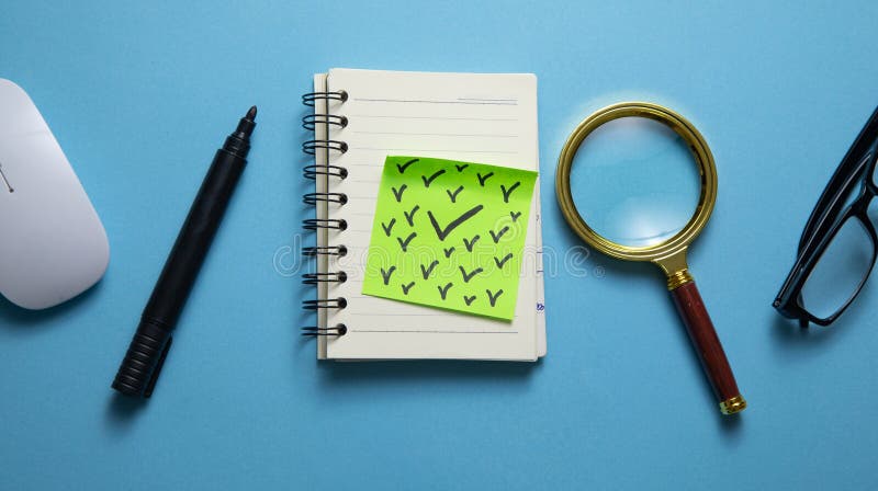 Check Marks on Sticky Note on the Blue Background Stock Photo - Image ...