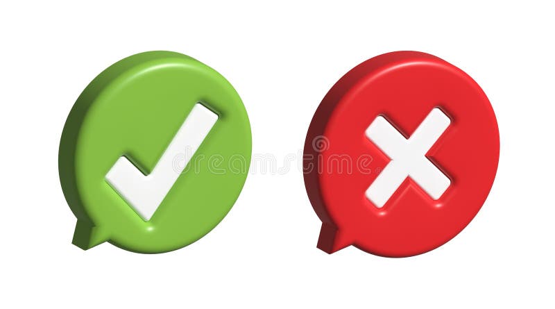 Check Marks Yes and No, Check Mark Icon Symbol. 3D Stock Illustration ...