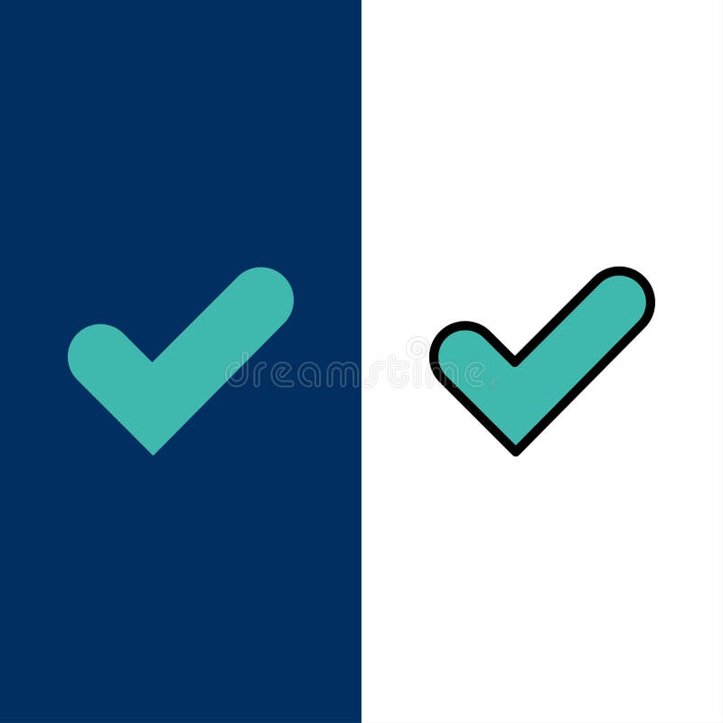 Check, Ok, Tick, Good Icons. Flat and Line Filled Icon Set Vector Blue ...