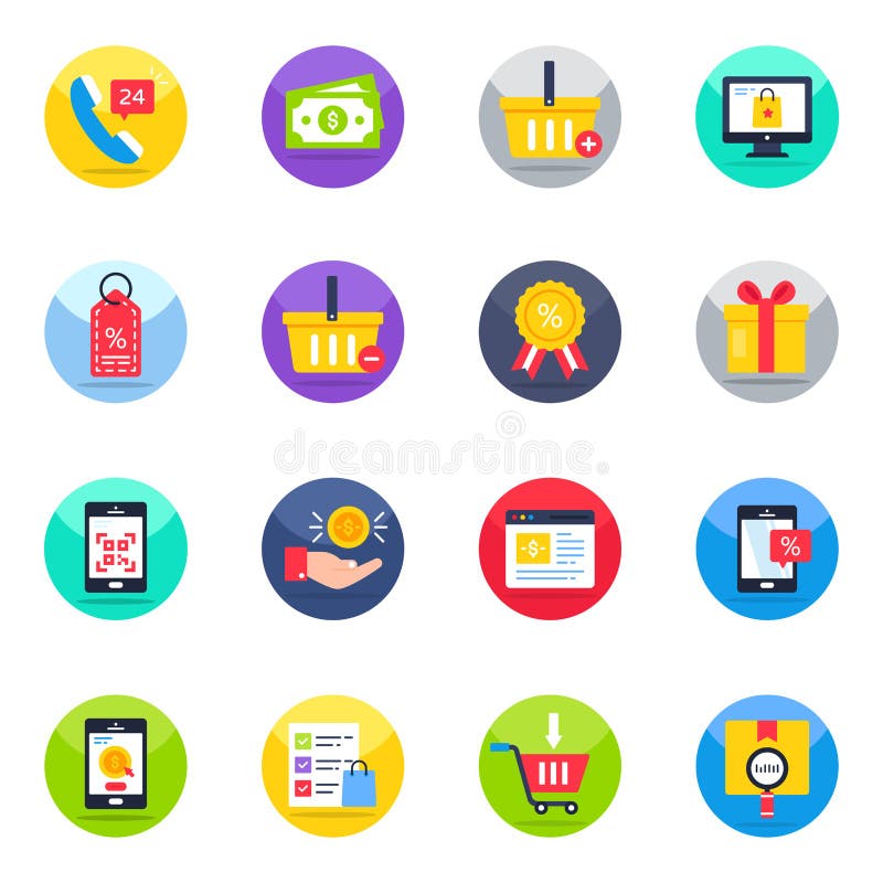 Pack of Buying Flat Icons stock vector. Illustration of mobile - 262854005