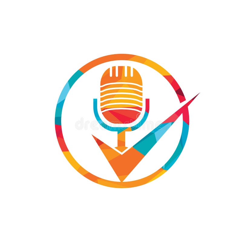 Check Podcast Vector Logo Design Template. Microphone and Tick Icon ...